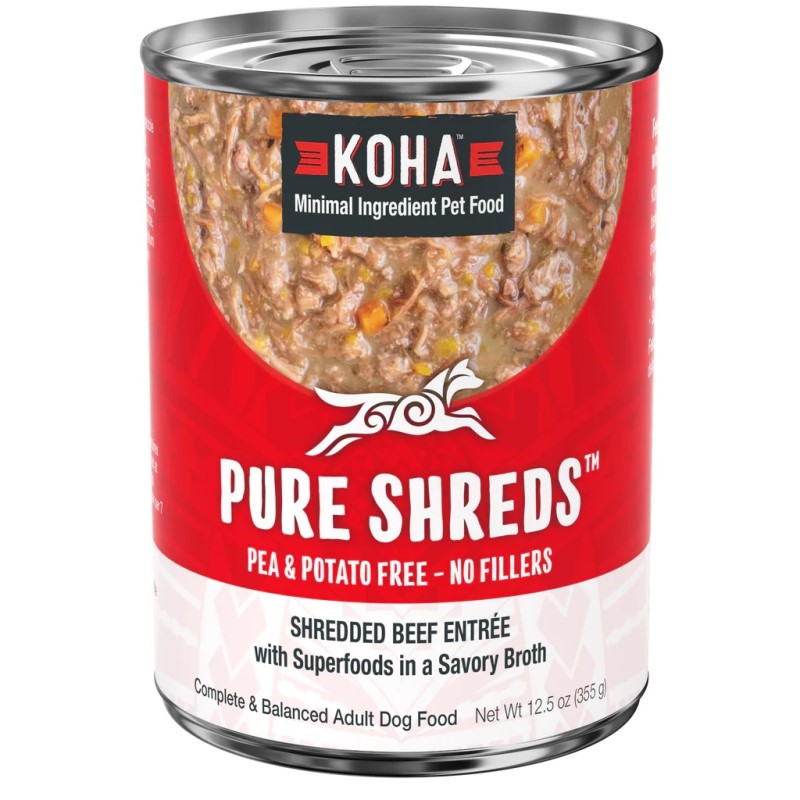 Koha Pure Shreds Wet Dog Food Beef Case Of 12 12.5 Oz Cans | Hollyw